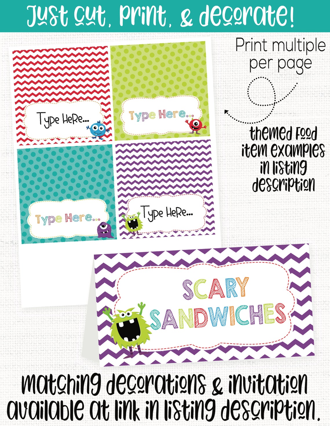 Little Monster Food Label, Monster Buffet Card, Monster Place Card ...