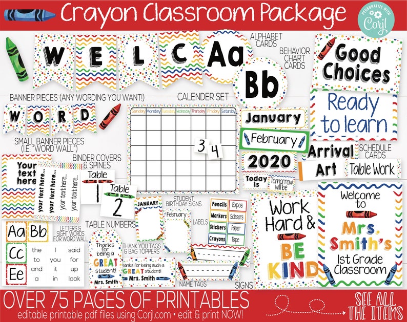 Crayon Theme Classroom Alphabet Banner Printable Teacher - Etsy