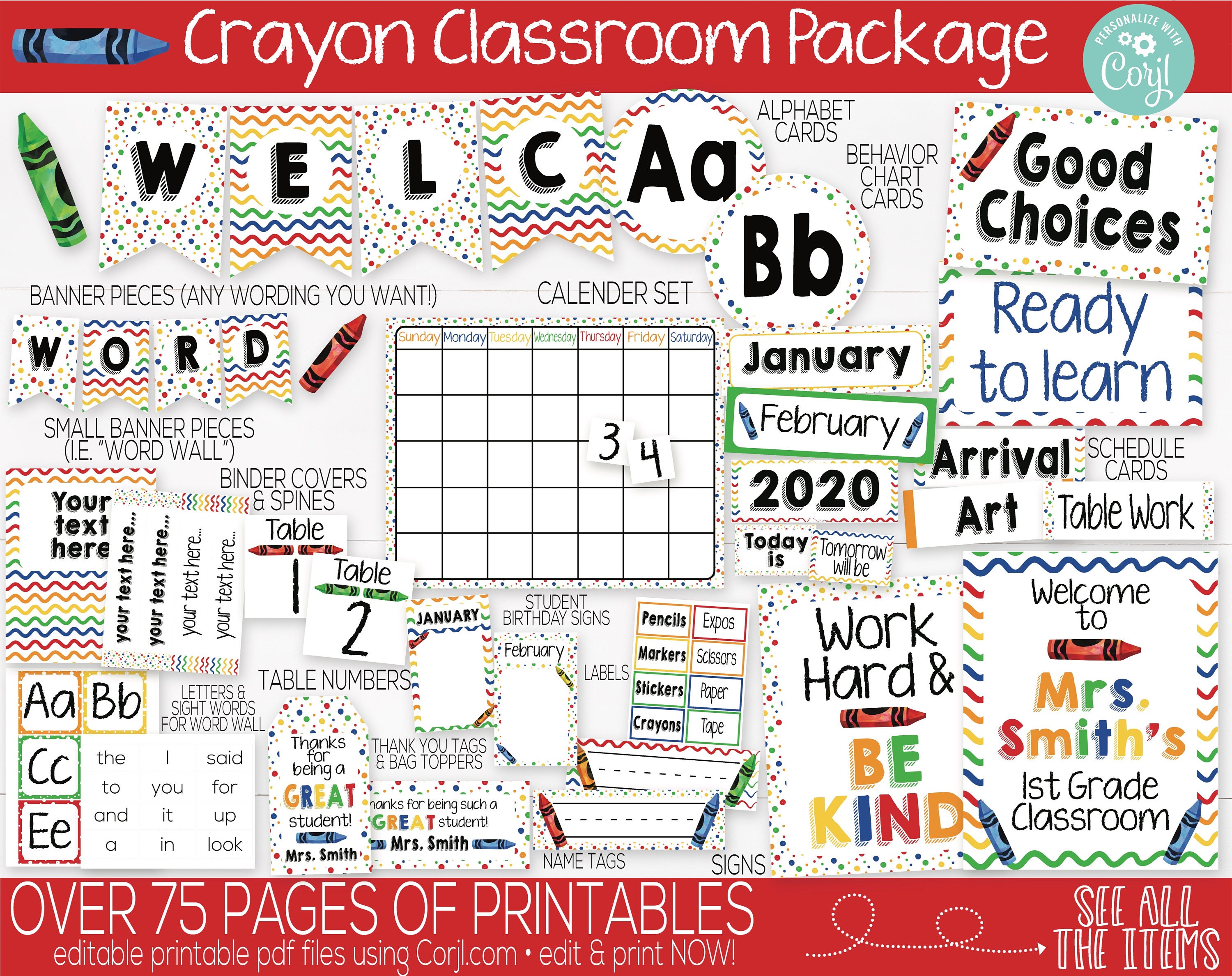 Crayon Theme Classroom Name Tags Printable Teacher Supply | Etsy