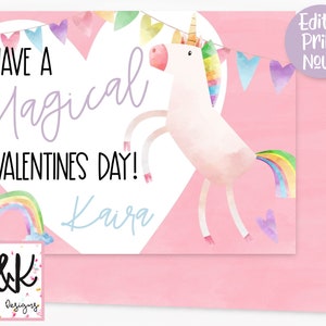 Unicorn Printable Valentine Card, Kids Valentines Day Card, School ...