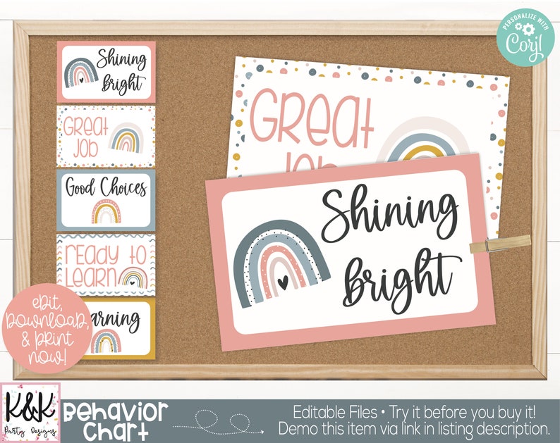 Boho Rainbow Theme Classroom Editable Behavior Clip Chart - Etsy
