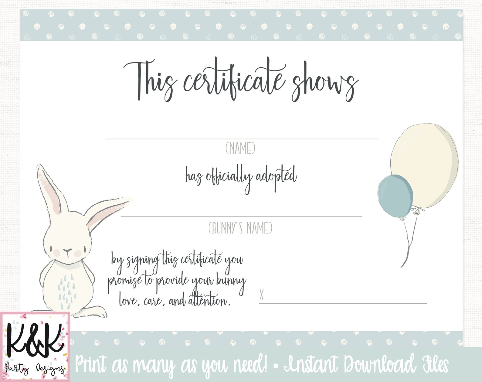 Bunny Birthday Party Decorations, Adopt a Bunny Sign, Bunny Birthday ...
