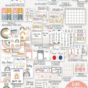 Boho Rainbow Classroom Theme Supplies and Decorations Printable, Boho ...
