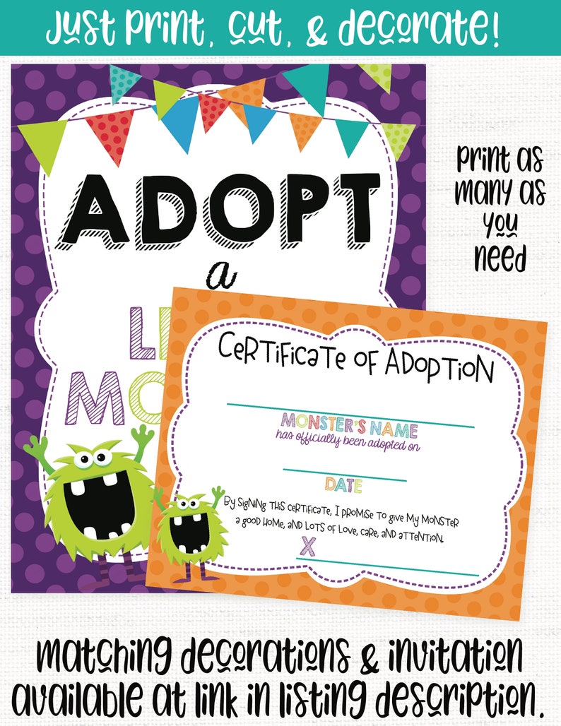 Little Monster Adopt a Monster Sign, Little Monster Birthday Party ...