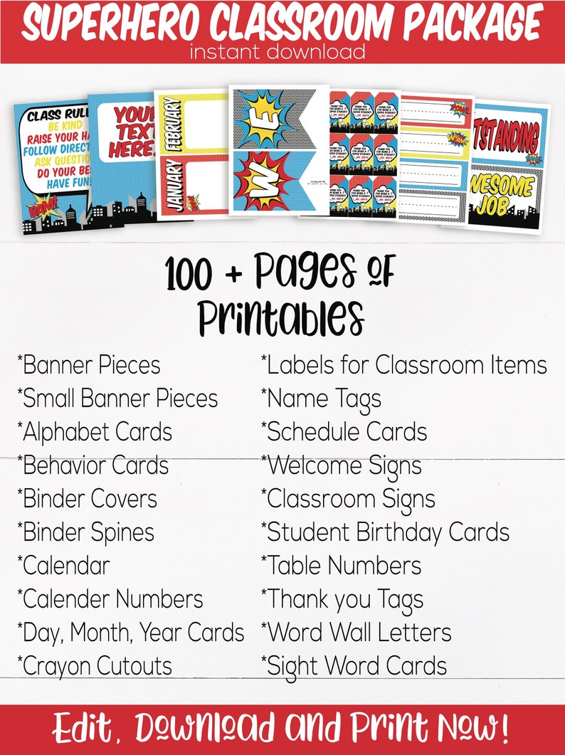 Superhero Classroom Supplies and Decorations Superhero Theme - Etsy