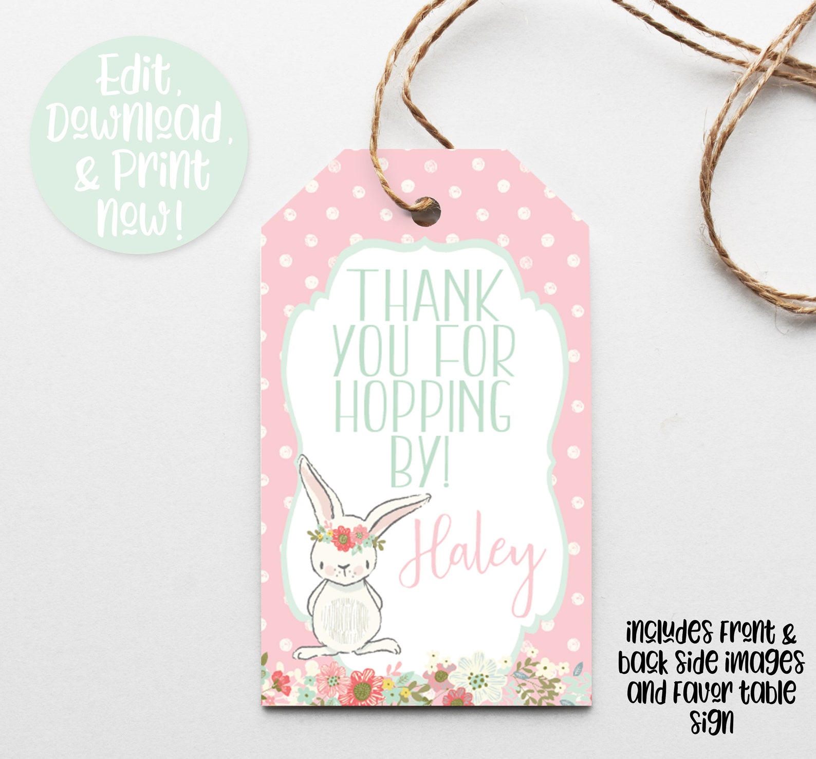 Bunny Favor Tag Some bunny is One Bunny Birthday Party | Etsy