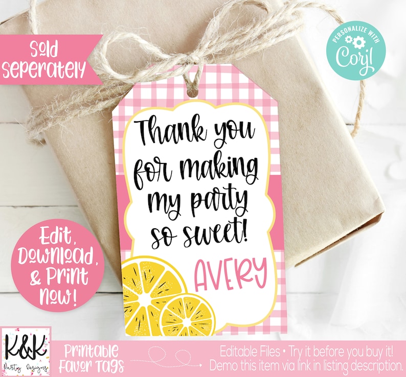 Pink Lemonade Party Food Labels Lemonade Place Cards - Etsy