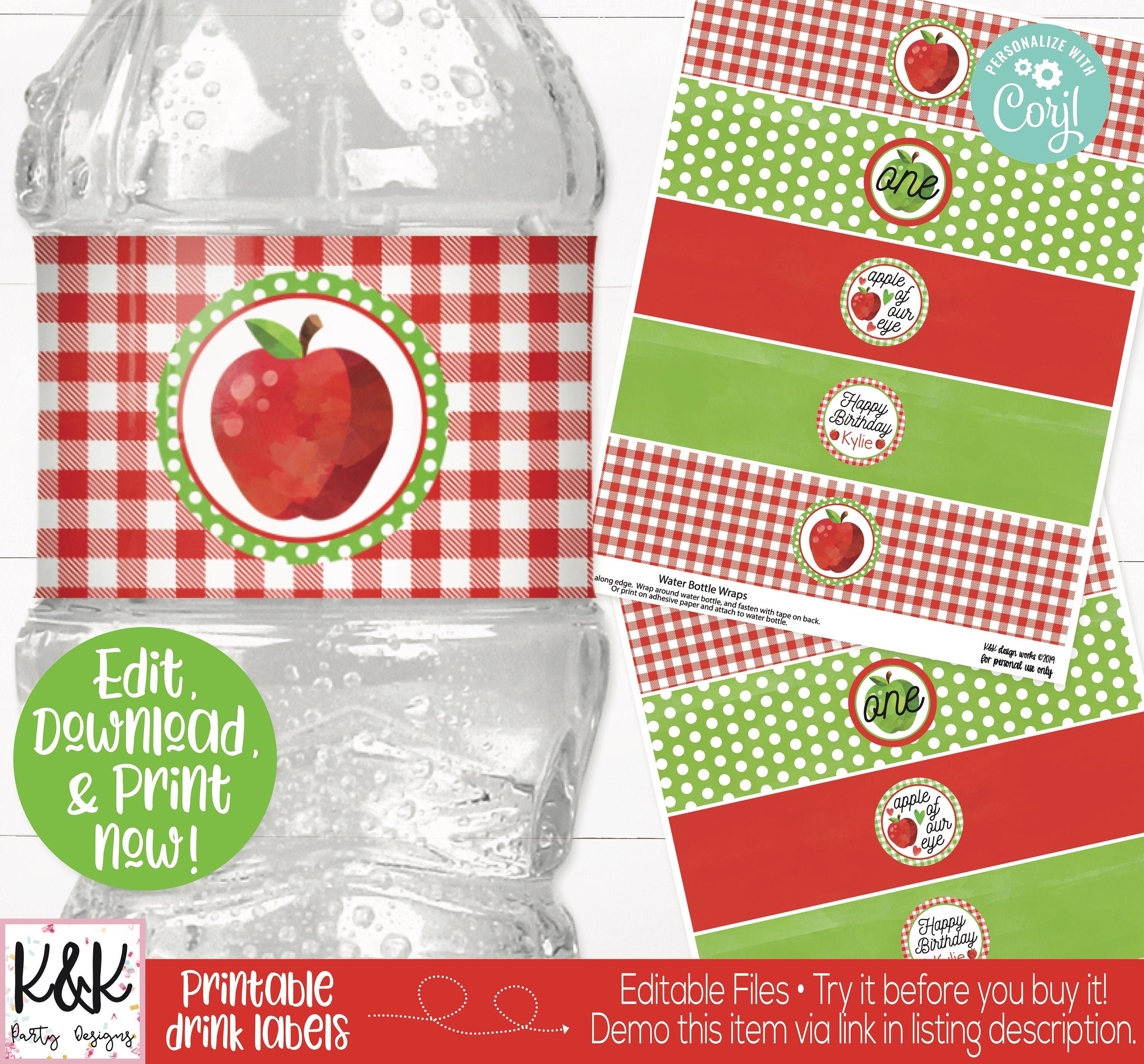 Apple Water Bottle Label Apple Drink Label Apple Birthday | Etsy