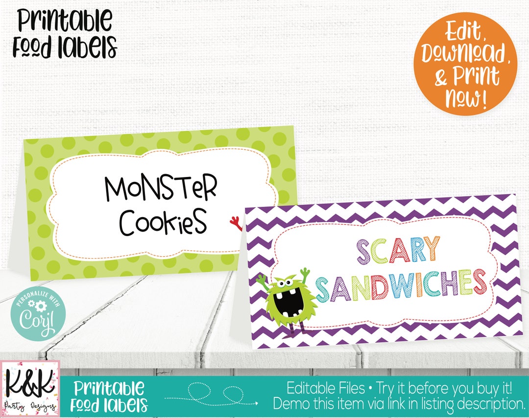 Little Monster Food Label, Monster Buffet Card, Monster Place Card ...