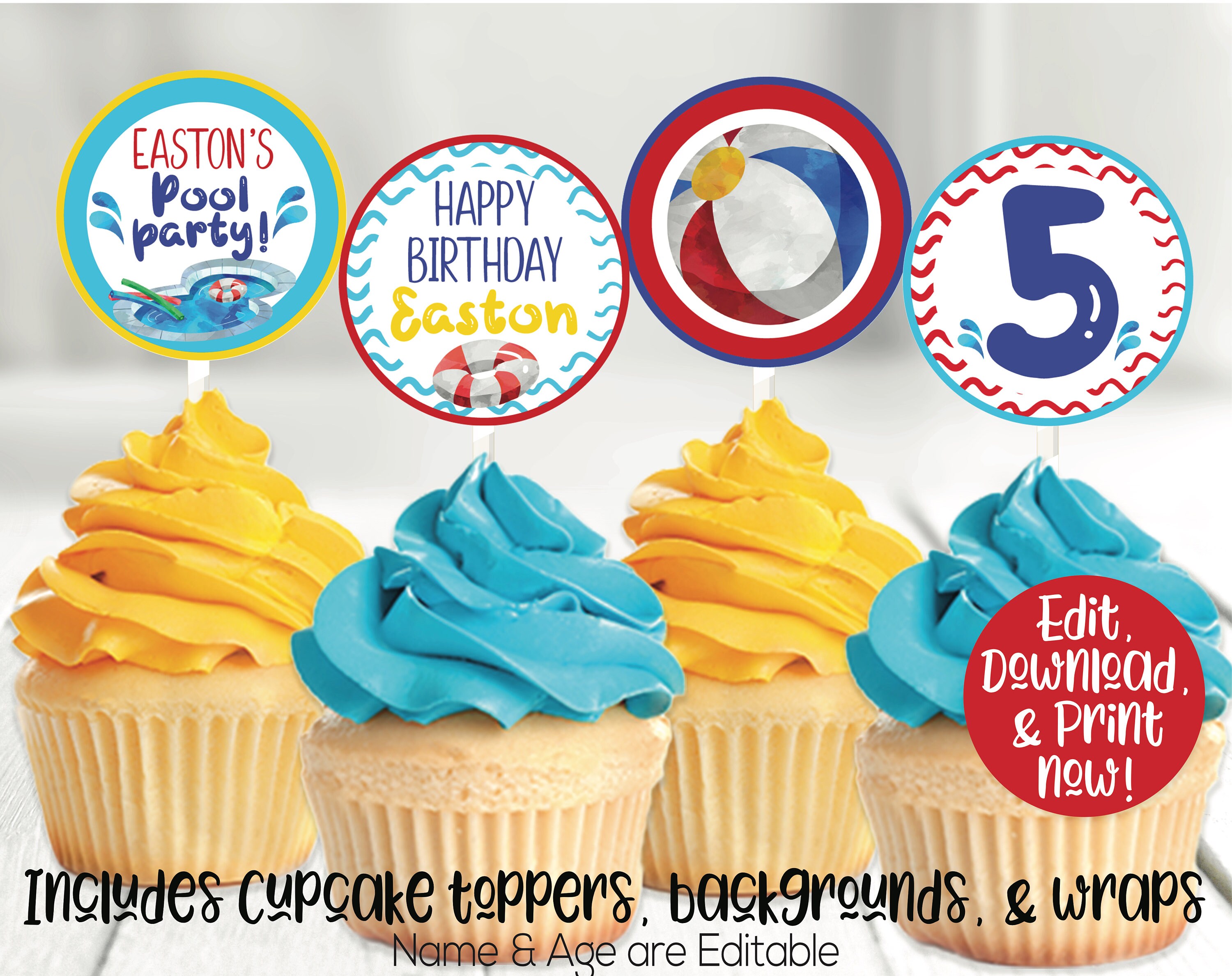 Pool Party Cake Toppers