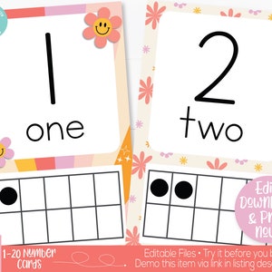 Retro Groovy Daisy Theme Classroom 1-20 Number Cards Printable, Teacher ...