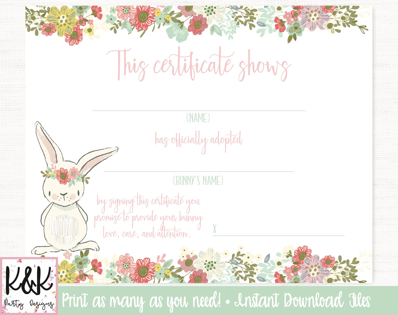 Bunny Birthday Party Decorations Adopt a Bunny Sign Bunny | Etsy