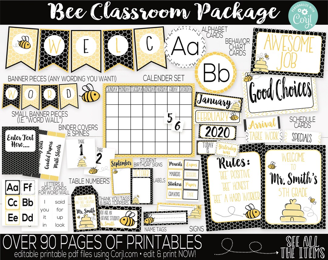 Bee Classroom Supplies and Decorations, Bee Theme, Teacher Supply ...