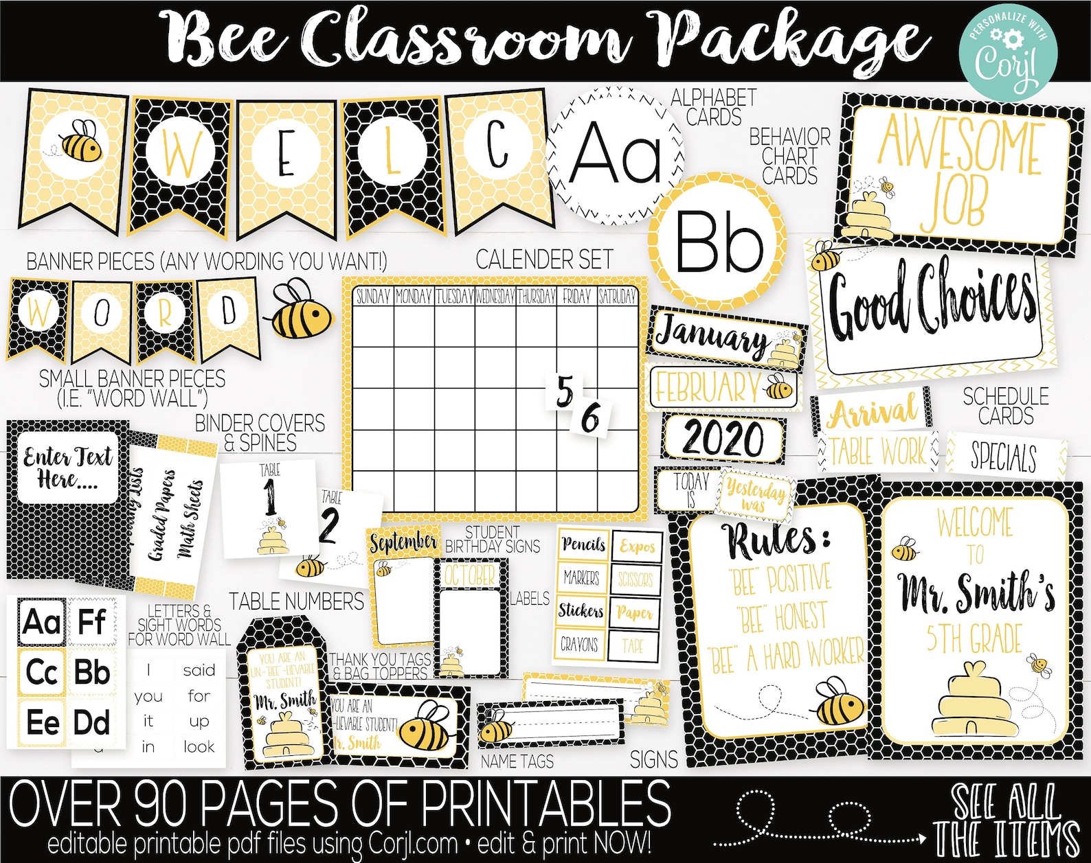 Bee Classroom Name Tags Printable Bee Theme Teacher Supply - Etsy