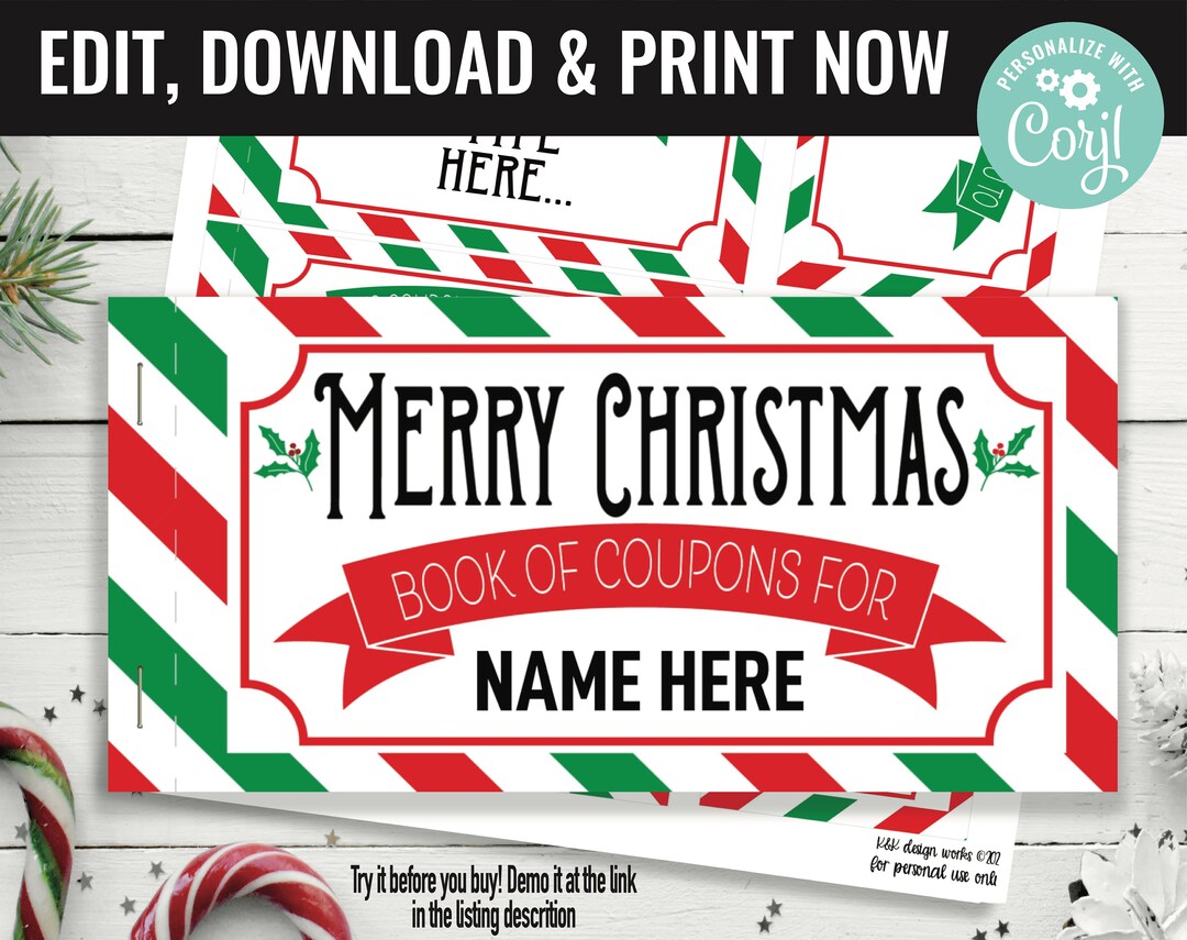Christmas Surprise Coupon Book Gift Voucher, Christmas Coupons ...