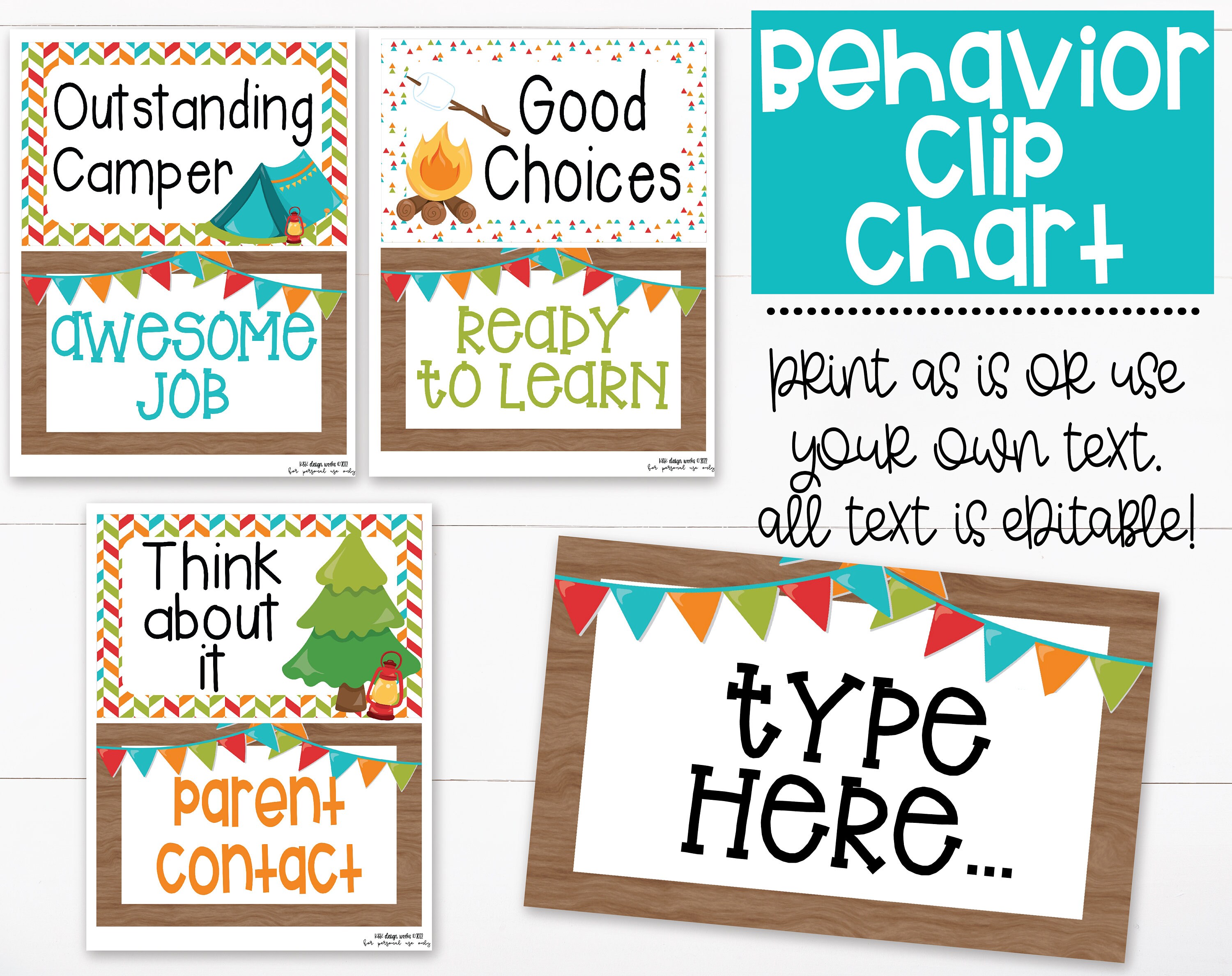 Camping Theme Classroom Editable Behavior Clip Chart Printable, Teacher ...