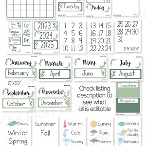 Calm Botanical Theme Classroom Calendar Set Printable, Teacher Supply ...