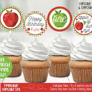 Apple Birthday Party Decorations, Apple Cupcake Toppers, Apple of Our ...