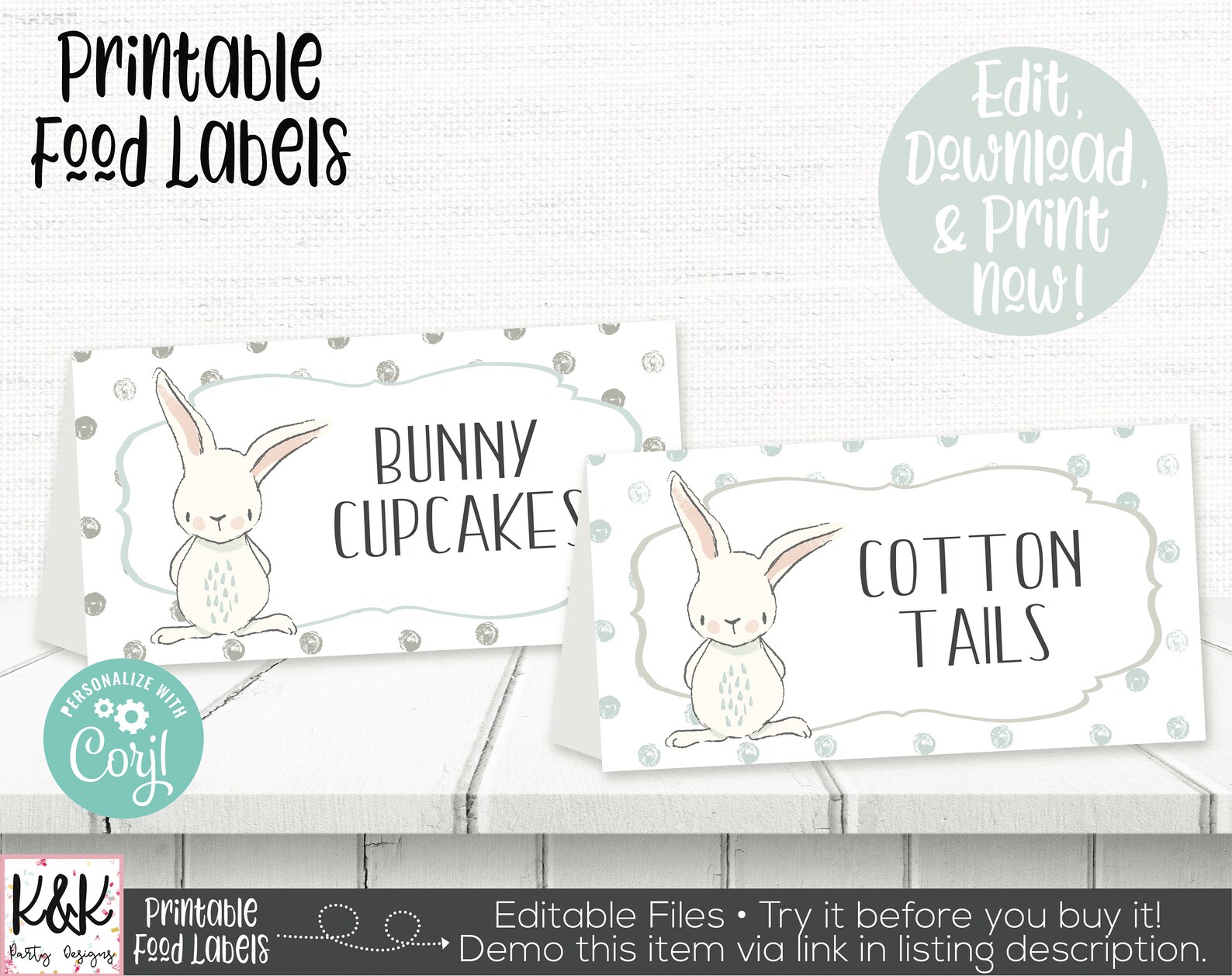 Bunny Party Food Labels, Easter Bunny Place Cards, Bunny Birthday Party ...