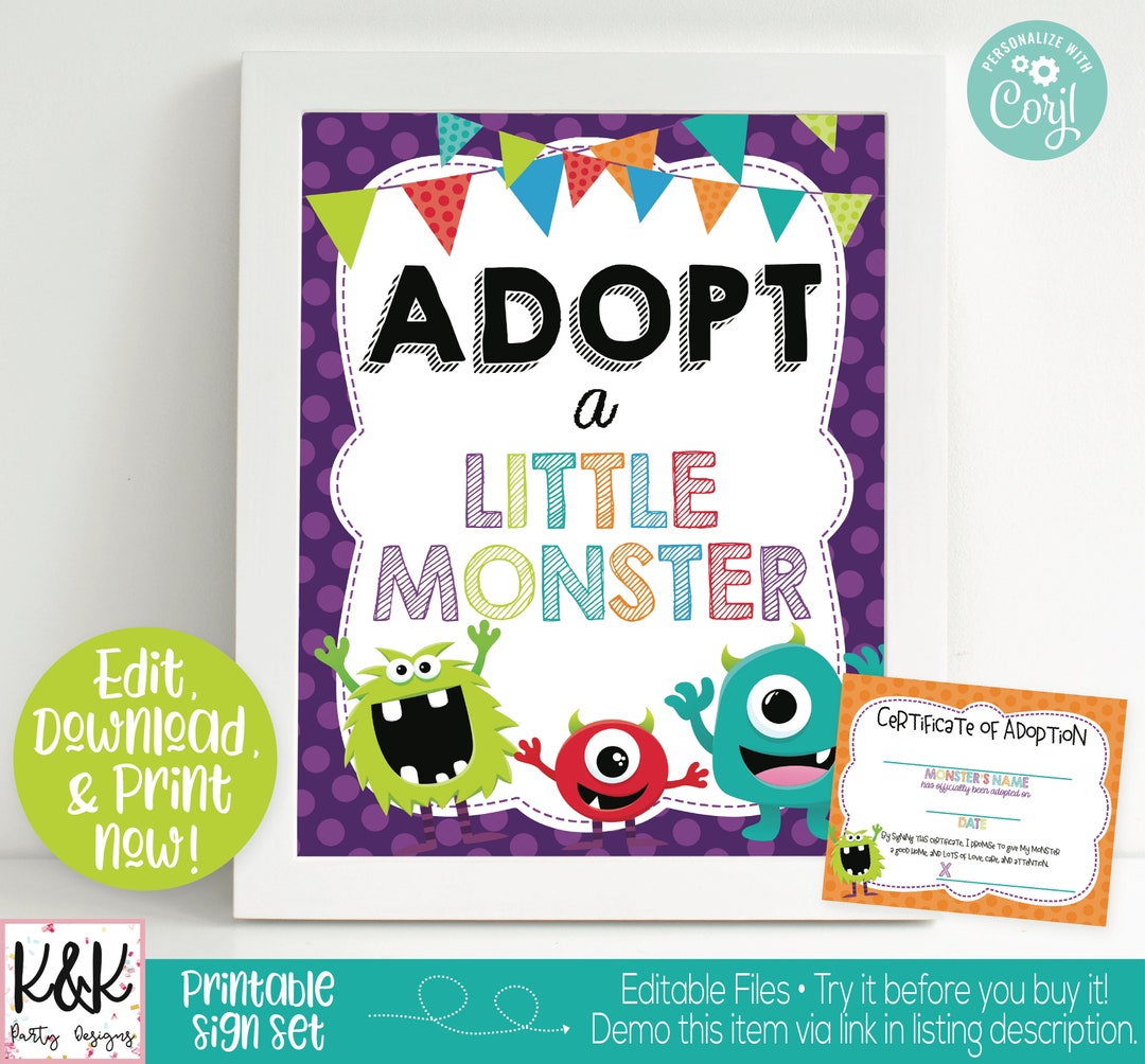 Little Monster Adopt a Monster Sign, Little Monster Birthday Party ...