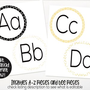 Bee Classroom Alphabet Banner Printable, Bee Theme, Teacher Supply ...