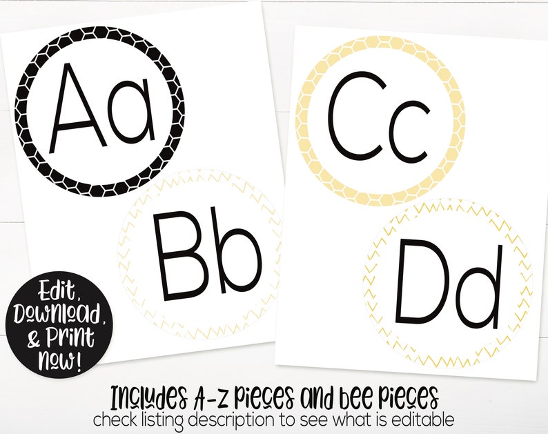 Bee Classroom Alphabet Banner Printable Bee Theme Teacher - Etsy