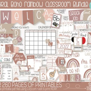 Calm Neutral Boho Rainbow Theme Classroom Editable Behavior Clip Chart ...
