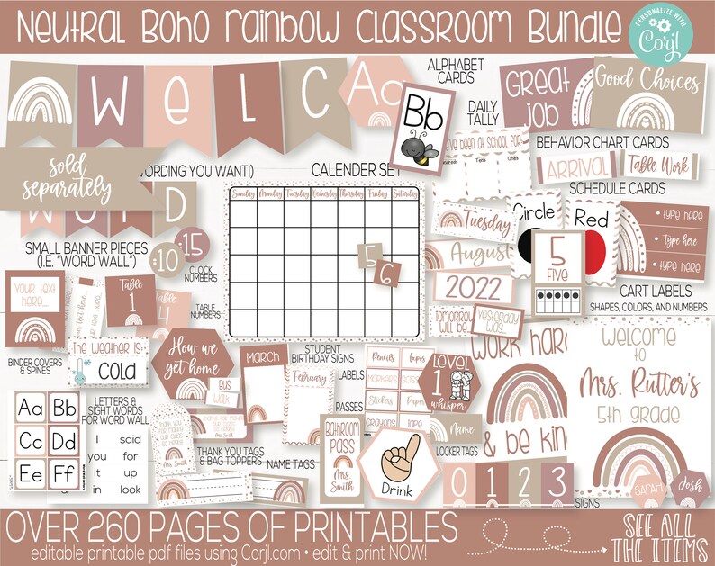 Calm Neutral Boho Rainbow Theme Classroom Editable Behavior - Etsy