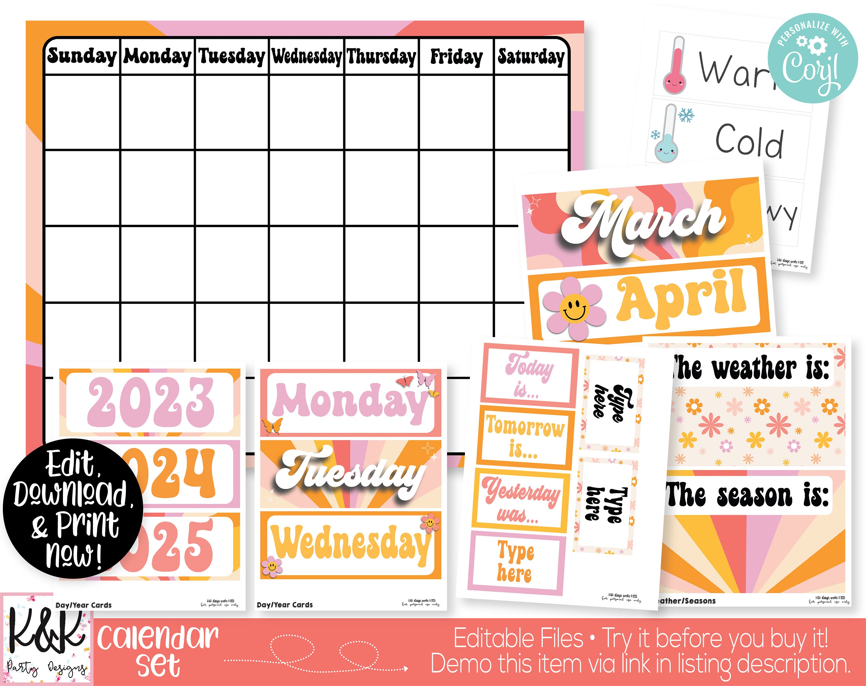 Retro Groovy Theme Classroom Desk Name Tags Printable, Teacher Supply ...