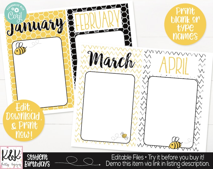 Bee Themed Classroom Birthday Chart Ideas Printable Birthday Charts for ...