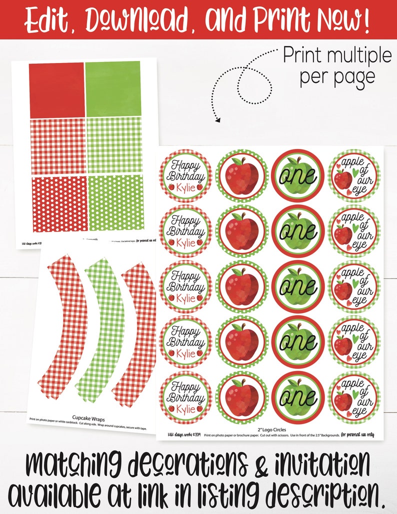 Apple Birthday Party Decorations Apple Cupcake Toppers Apple | Etsy