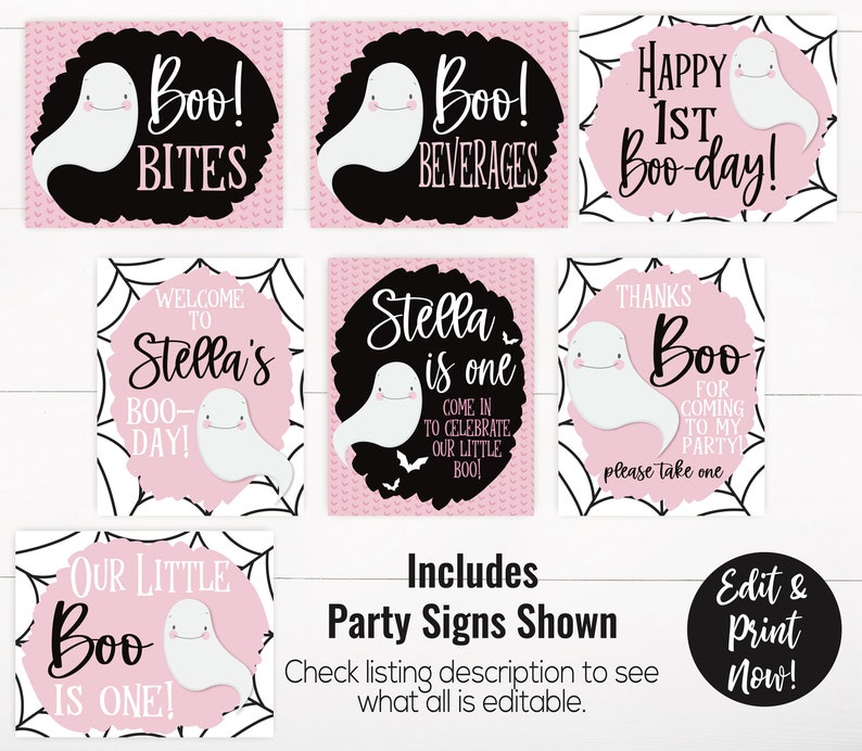 Boo Day Pink Ghost Party Signs Ghost Birthday Party | Etsy