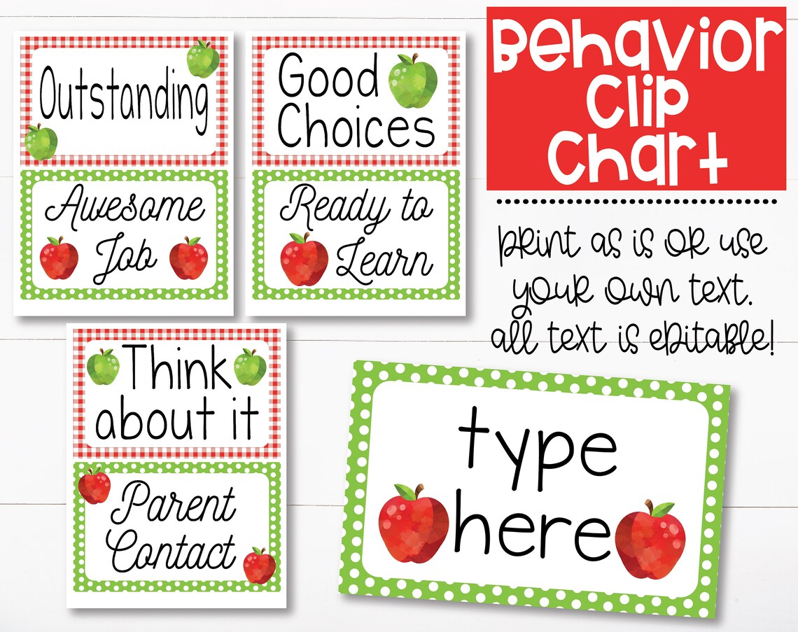Apple Theme Classroom Editable Behavior Clip Chart Printable | Etsy