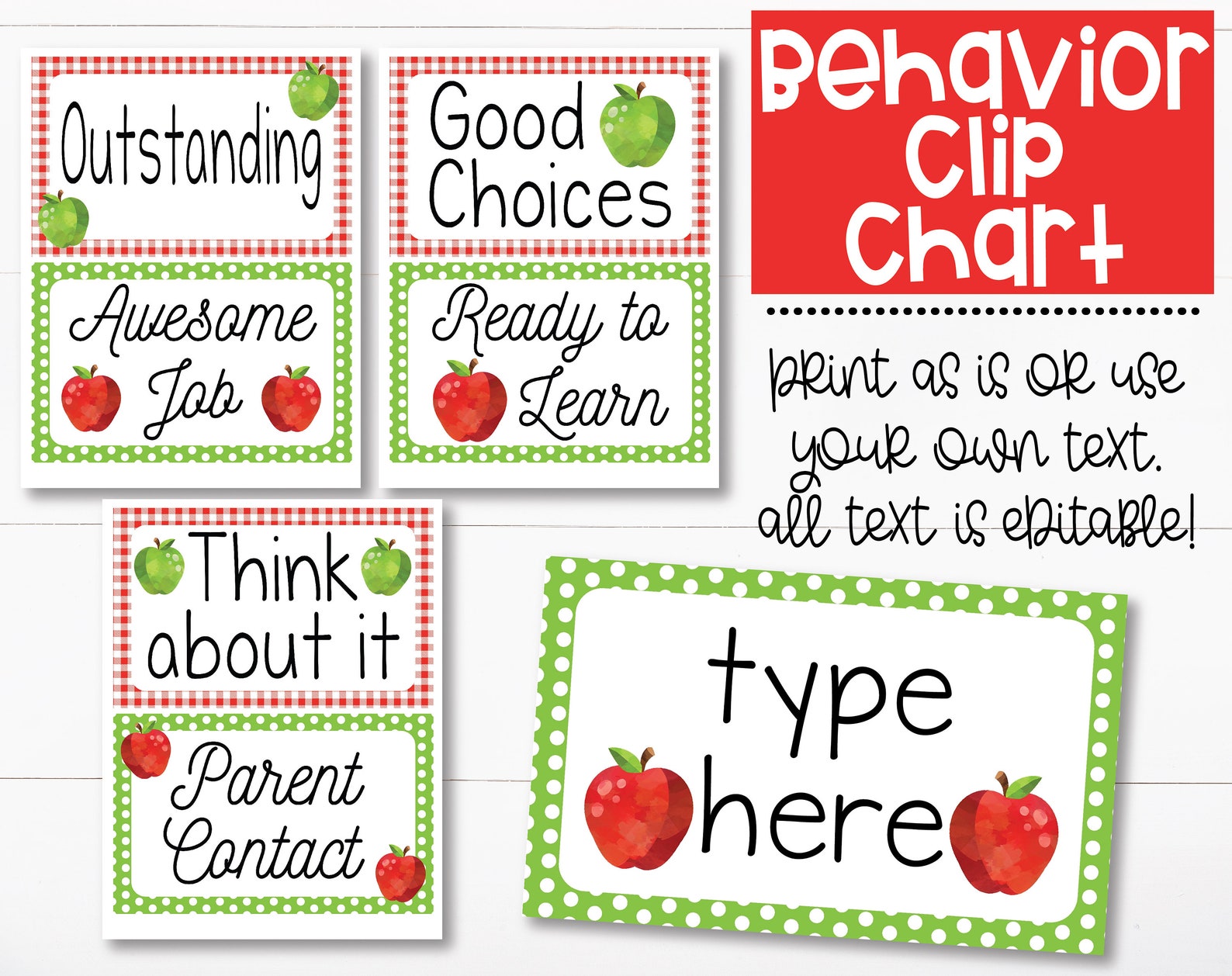 Apple Theme Classroom Editable Behavior Clip Chart Printable - Etsy