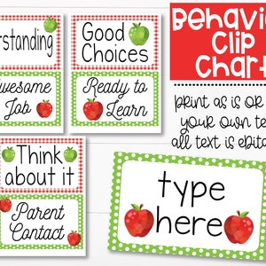 Apple Theme Classroom Editable Behavior Clip Chart Printable, Apple ...