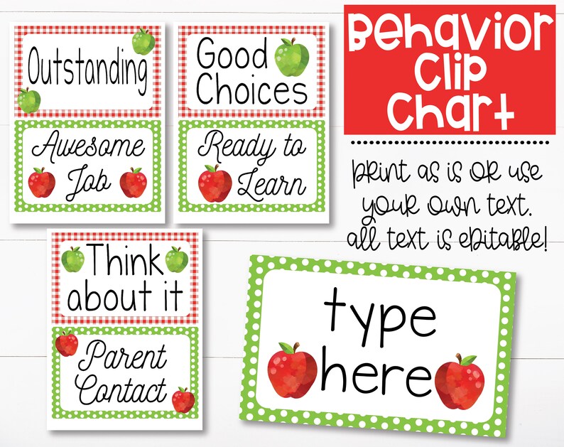 Apple Theme Classroom Editable Behavior Clip Chart Printable - Etsy
