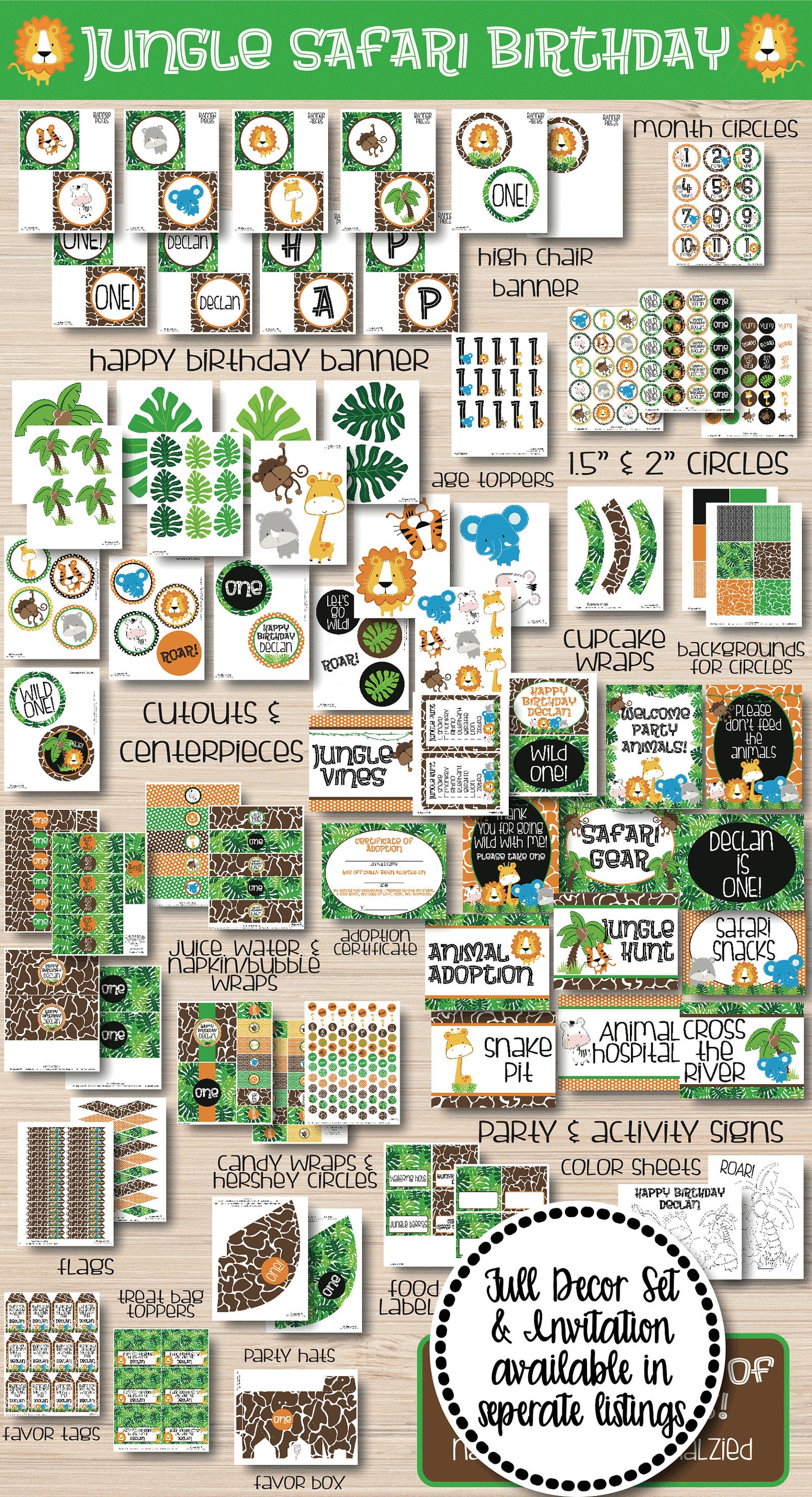 Safari Chalkboard Poster Printable Jungle First Birthday | Etsy