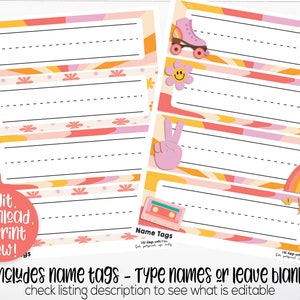Retro Groovy Theme Classroom Desk Name Tags Printable, Teacher Supply ...