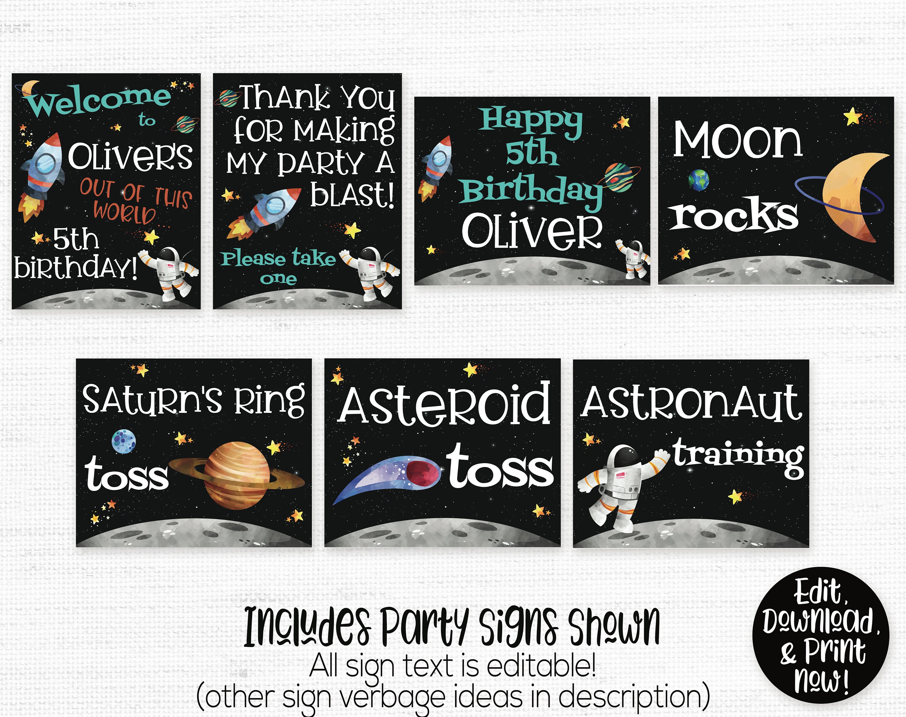 Outer Space Party Signs, Outer Space Birthday Party Decorations, Space ...