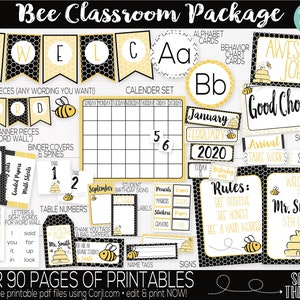 Bee Classroom Alphabet Banner Printable, Bee Theme, Teacher Supply ...