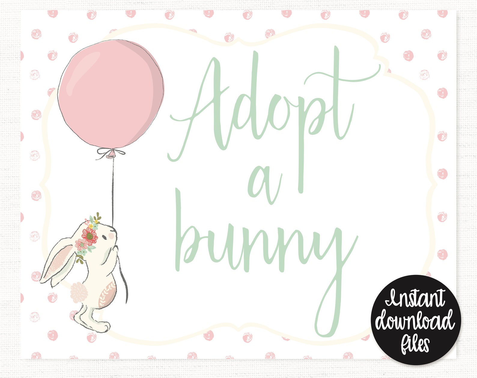 Bunny Birthday Party Decorations, Adopt a Bunny Sign, Bunny Birthday ...