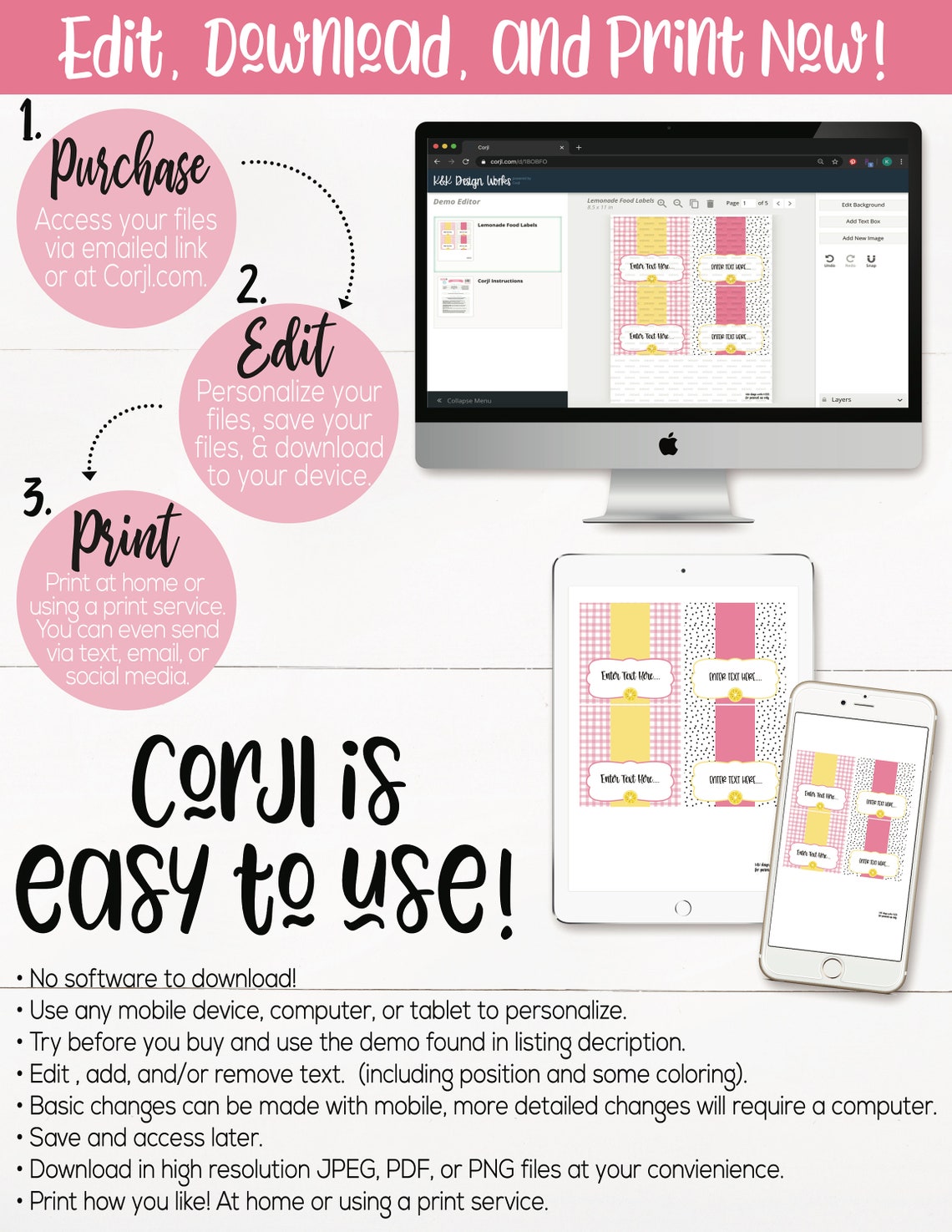 Pink Lemonade Party Food Labels Lemonade Place Cards | Etsy