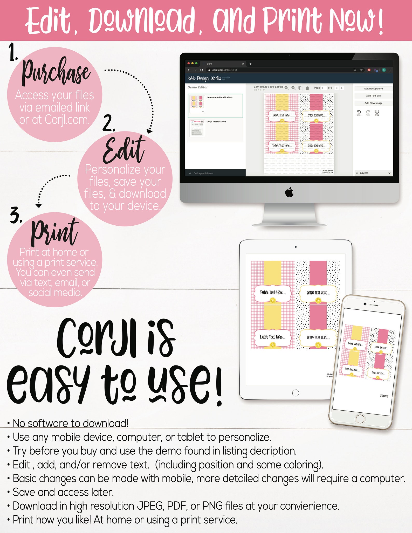Pink Lemonade Party Food Labels, Lemonade Place Cards, Lemonade Buffet ...