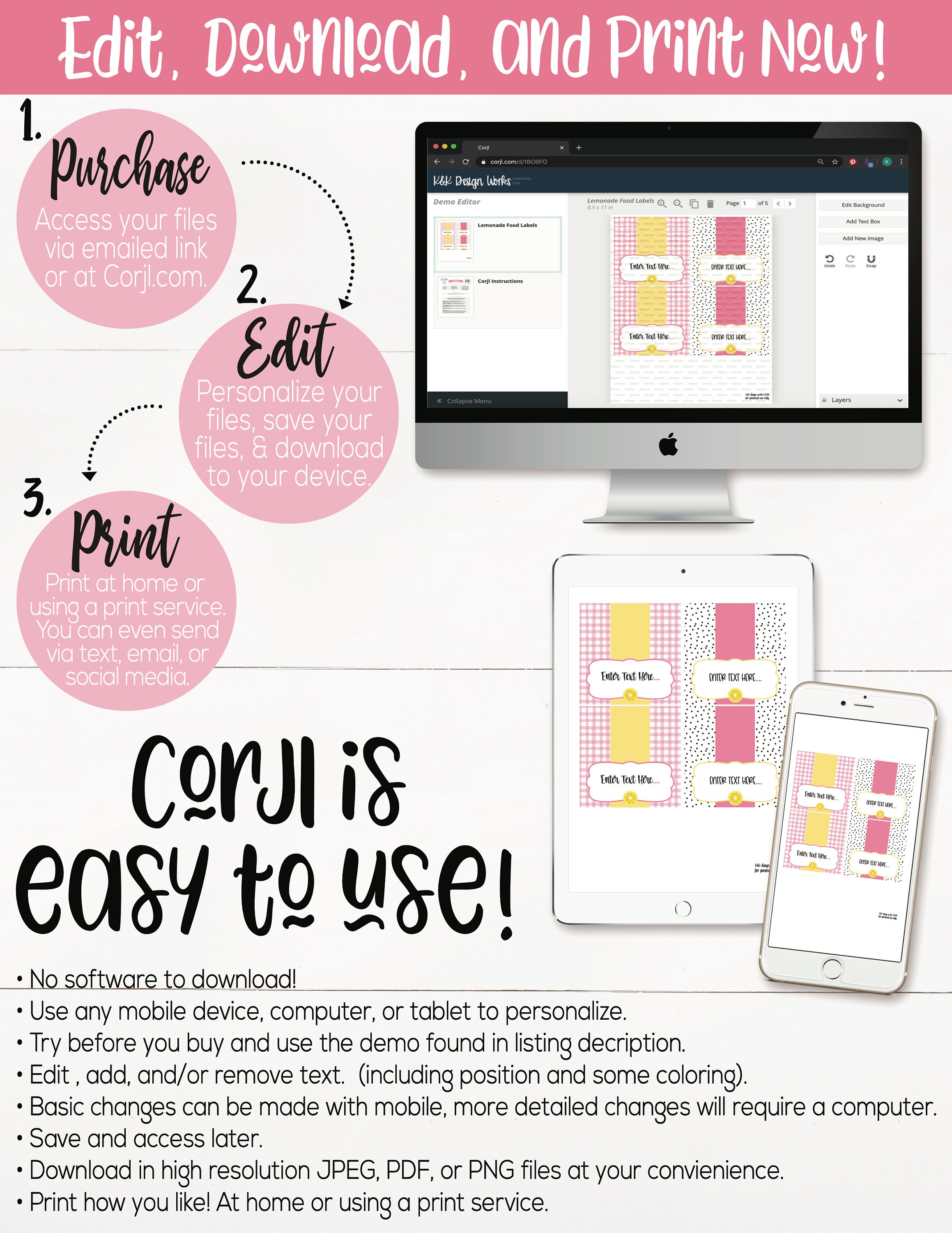 Pink Lemonade Party Food Labels, Lemonade Place Cards, Lemonade Buffet ...