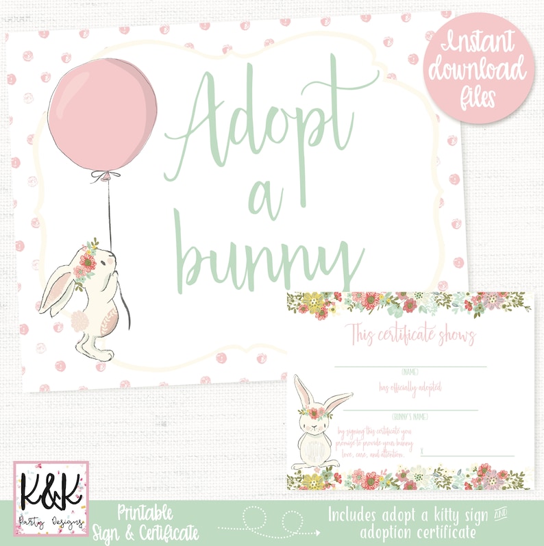 Bunny Birthday Party Decorations, Adopt a Bunny Sign, Bunny Birthday ...