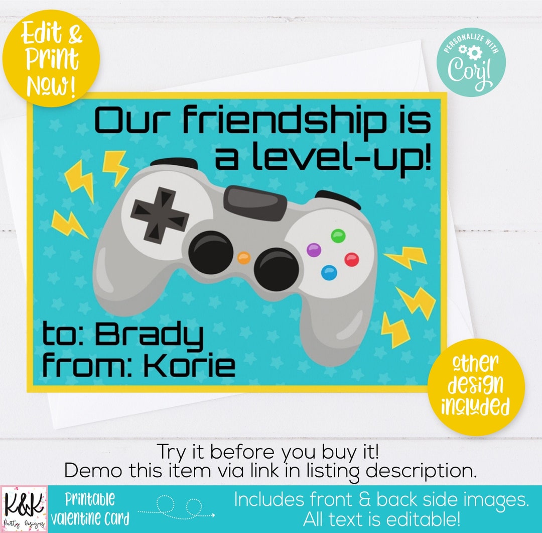 Video Game Printable Valentine Card, Kids Valentines Day Card, Gamer ...