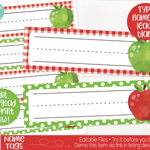 Apple Classroom Name Tags Printable, Apple Theme, Teacher Supply ...