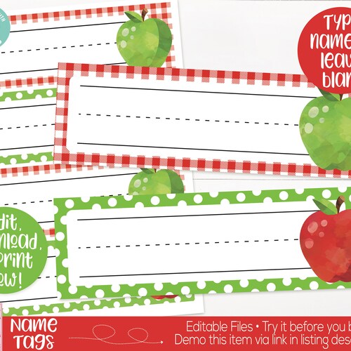Apple Classroom Name Tags Printable Apple Theme Teacher - Etsy