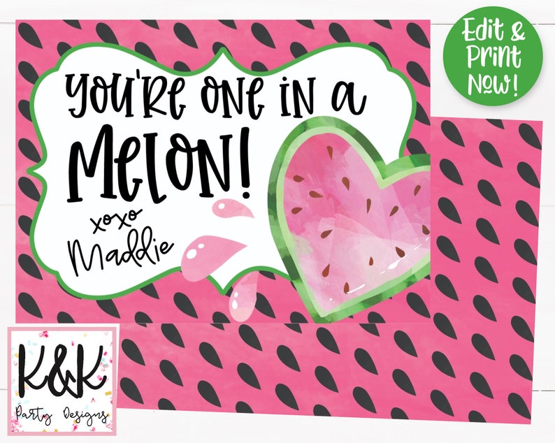 Watermelon Printable Valentine Card Kids Valentines Day Card - Etsy