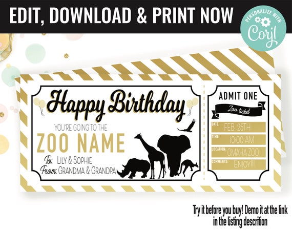 Birthday Present Zoo Ticket Surprise Gift Voucher Zoo - Etsy